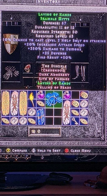 DIABLO 2 RESURRECTED LAYING OF HANDS GLOVE D2R XBOX/PS4-PS5-PLAYSTATION ...