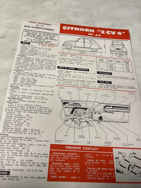 SCHEDA TECNICA AUTOMOBILE Citroën 2CV4 Az A2 RTA 2CV 4 Edizione Di 1974 ...