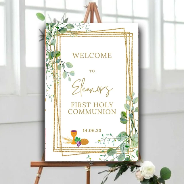 FIRST HOLY COMMUNION Welcome Sign Gold Luxury Christening Personalised ...