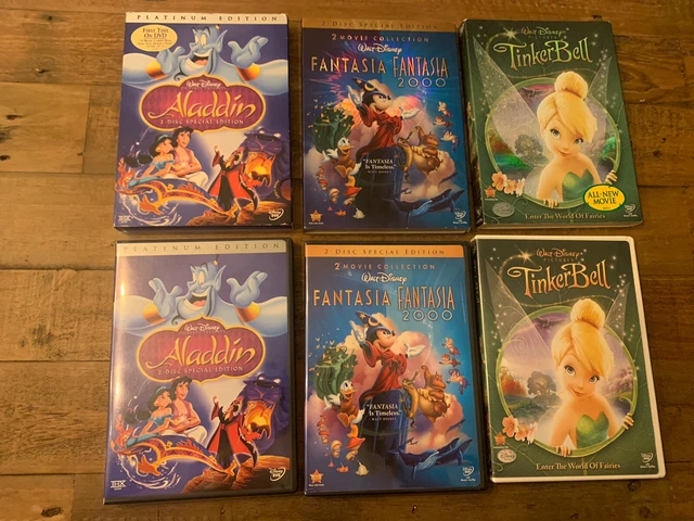 DISNEY 3 DVD Lot! Fantasia 2000, Aladdin (Platinum) & Tinker Bell, W ...