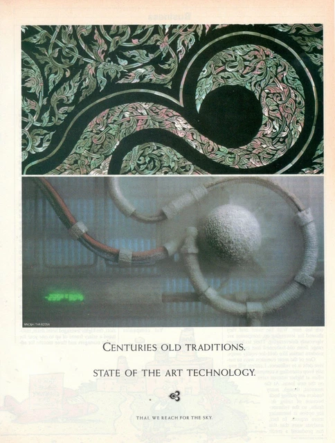 THAI AIRWAYS 1990 Publicité'Vintage Centuries Old Traditions Logo Thai ...