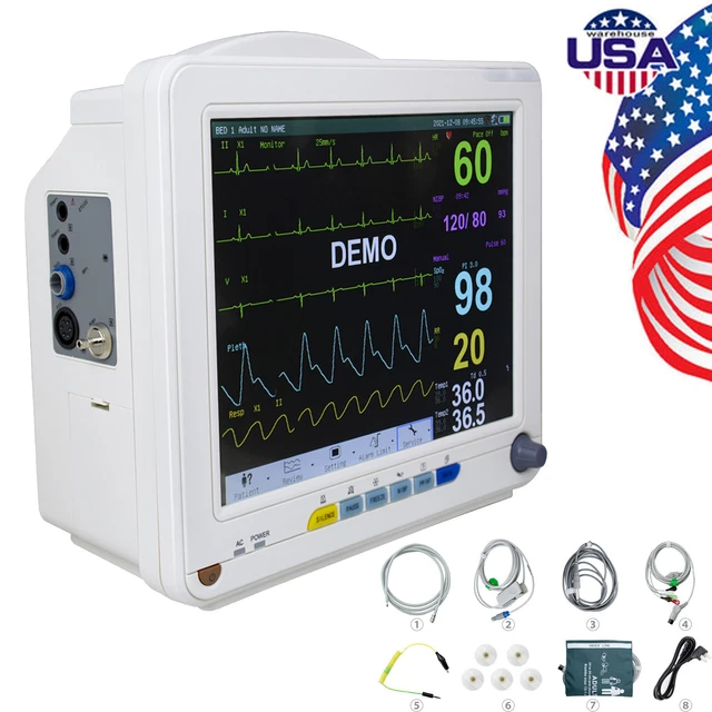 12'' ICU MEDICAL Patient Monitor Vital Signs NIBP/SPO2/ECG/TEMP/RESP/PR ...