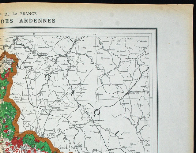 1912 - ARDENNES - Map of the forests of the department - rare and large ...
