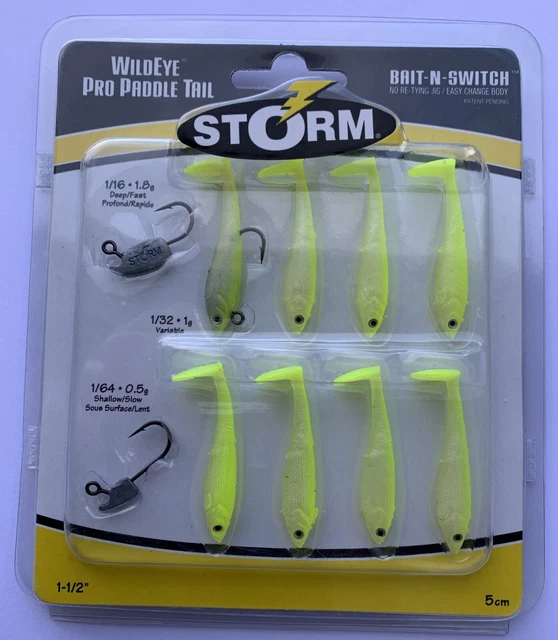 STORM , WILDEYE Pro Paddle Tail , 1-1/2" , LRF , Pack of 8 Lures c/w 3 ...