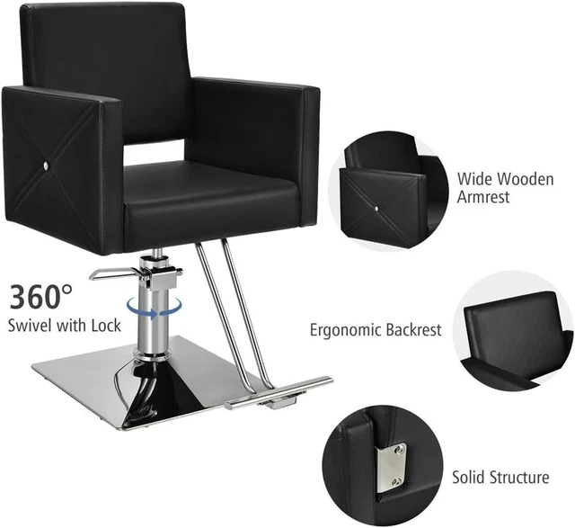 ALSTON BARBER CHAIR 360° Swivel Salon Seat with Foot Rest, Hydraulic ...