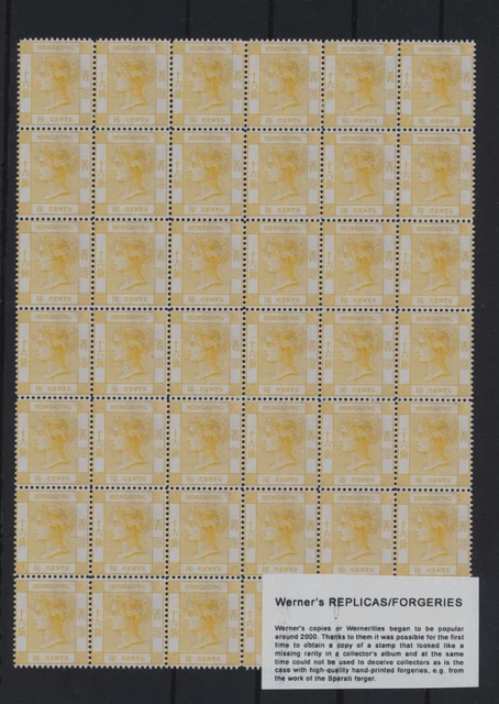 FORGERY - SHEET of Werner's FORGERY/REPLICA of Hong Kong 1877 QV - 16c ...