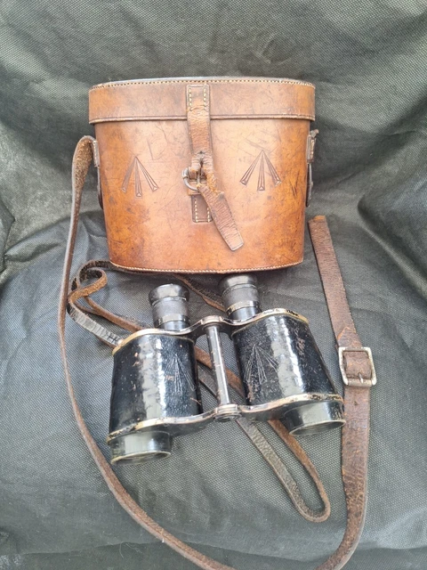 ANTIQUE VINTAGE RARE WW1 Ross Of London Binoculars & Leather Case Crows ...