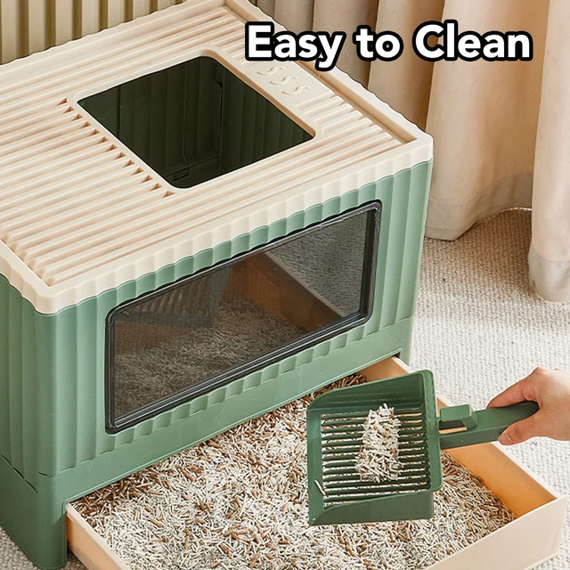 GREEN ENCLOSED LITTER Box Foldable Top Entry Drawer Type Prevent ...