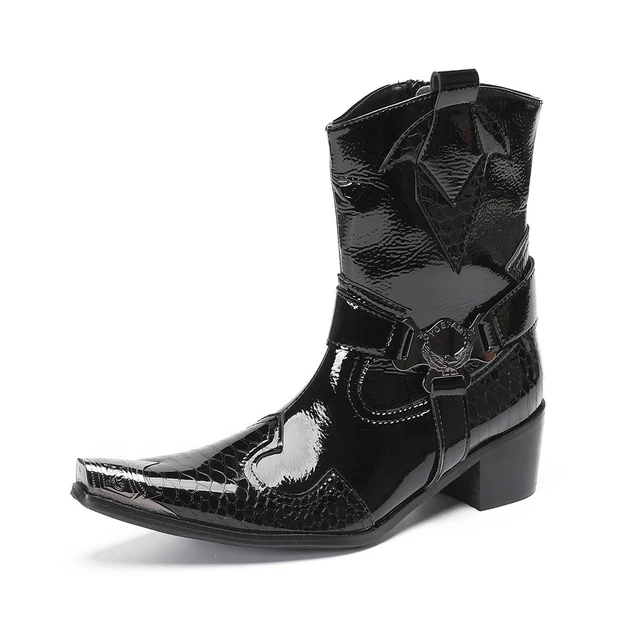 MEN'S WESTERN COWBOY Boots Embroidered Knight Boots Pointy Toe Chelsea ...