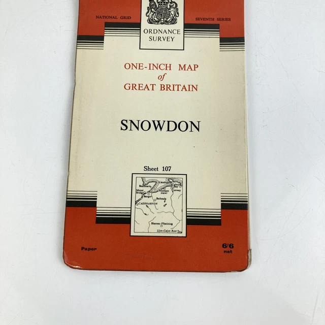 SNOWDON 1965 OS Paper Folding Map Ordnance Survey One-Inch Map Sheet ...