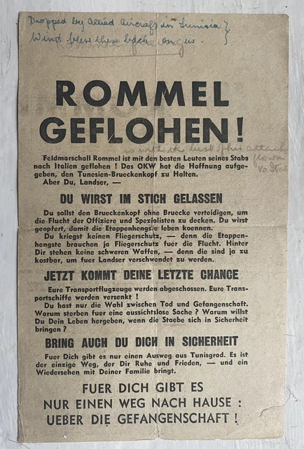 WW2 ALLIED LEAFLET Air dropped on the German Axis soldiers North Africa ...