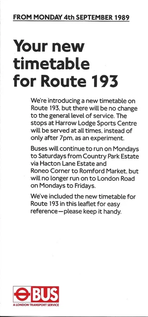 LONDON BUSES - Eastern National Citybus Route 193 New Timetable - Sep ...