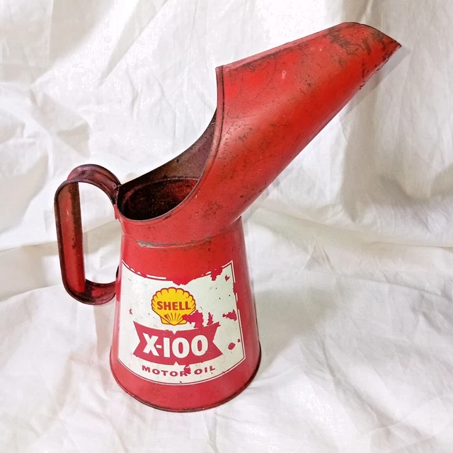 ORIGINAL VINTAGE SHELL X-100 MOTOR OIL JUG POURER QUART SIZE in Good ...