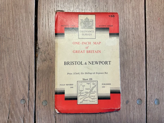 VINTAGE ORDNANCE SURVEY map one inch series 1953 sheet 155 Bristol and ...