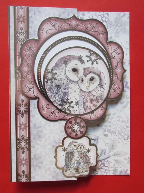 HANDMADE A5 STUNNING Luxury 3D Layered Trifold Owls Christmas Card £1. ...