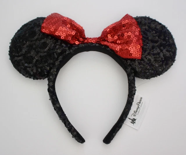 DISNEY PARKS SEQUIN Minnie Mouse Ears Headband Princess Black & Red £19 ...