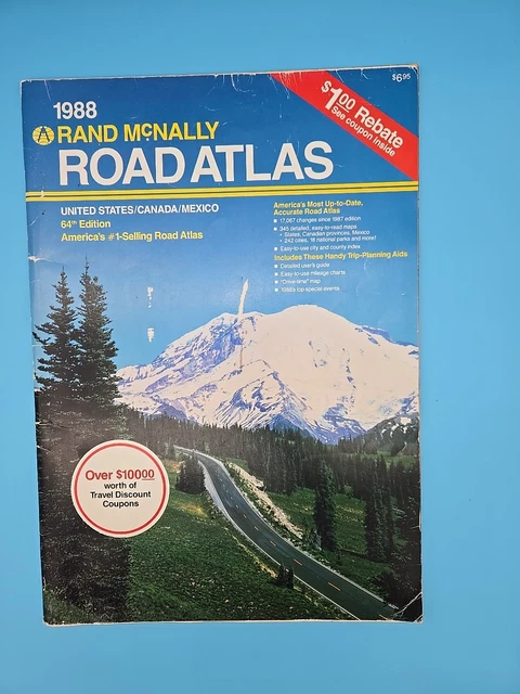 1988 RAND MCNALLY Road Atlas United States Canada Mexico 64th Edition ...