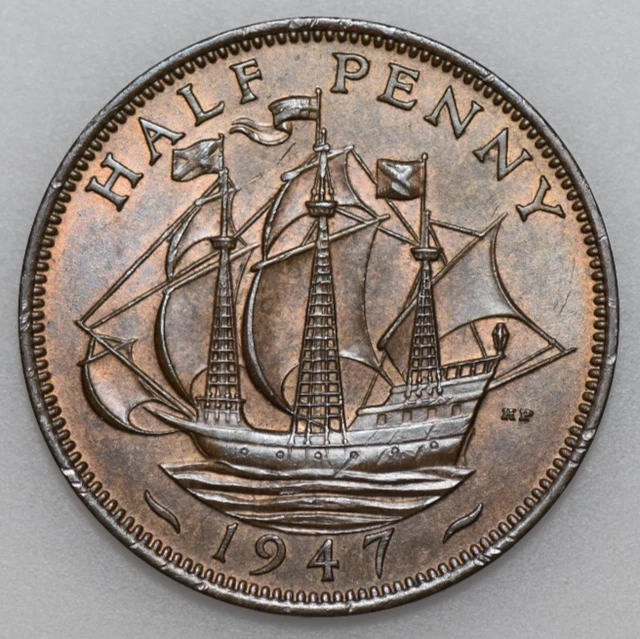 1947 GEORGE VI Halfpenny, British Bronze Coin, Unc £4.00 - PicClick UK