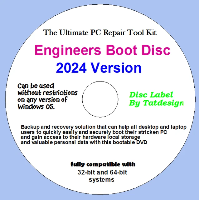 ENGINEERS BOOT DISC Disk Recovery Fix Repair Windows XP/Vista/7/8/10/11 ...