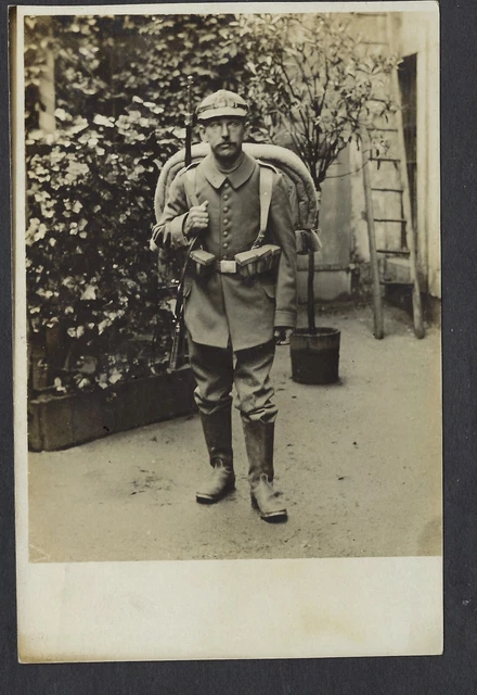 VINTAGE GERMAN WW1 Real Picture Postcard of a “Soldier Leaving Home for ...