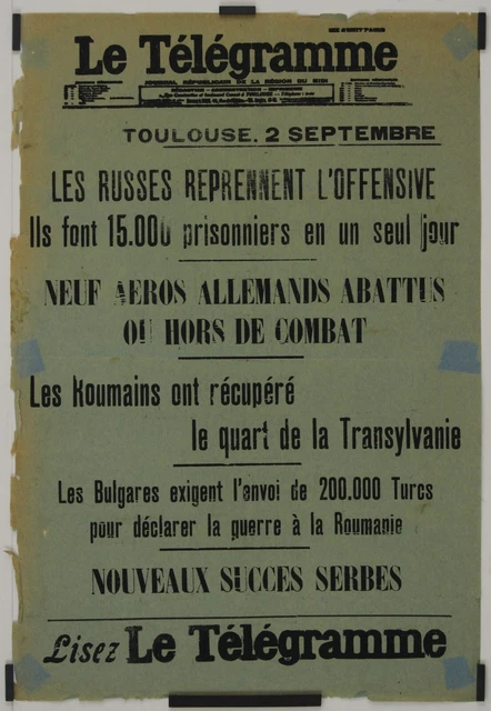 LE TÉLÉGRAMME - Nouveaux succès serbes Circa 1915 Affiche Originale EUR 150,00 - PicClick FR