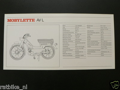 MOBYLETTE AV L Technical Infocard Bromfiets,Moped,Mofa EUR 5,99 ...