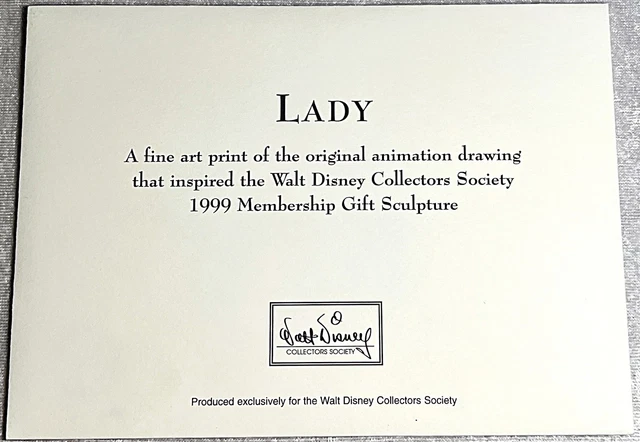 WALT DISNEY COLLECTORS Society Fine Art Animation Drawing "Lady" LN 5x7 ...