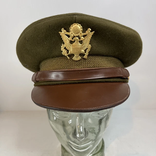 VINTAGE ANTIQUE US Military WWII Wool Army Officer's Hat Cap w/ Badge £ ...