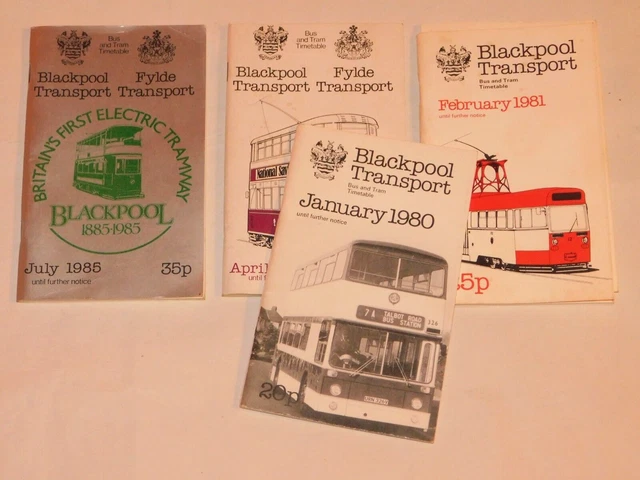 4 X BLACKPOOL TRANSPORT BUS & TRAM TIMETABLE BOOKS ALL DIFFERENT 1980 ...