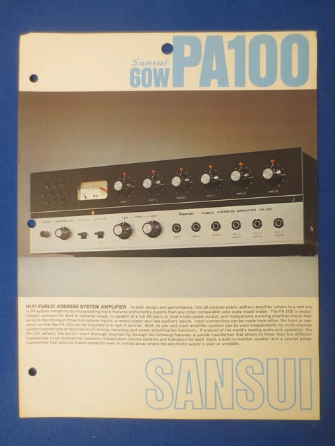SANSUI PA-100 SALES Brochure Factory Original The Real Thing $20.64 ...