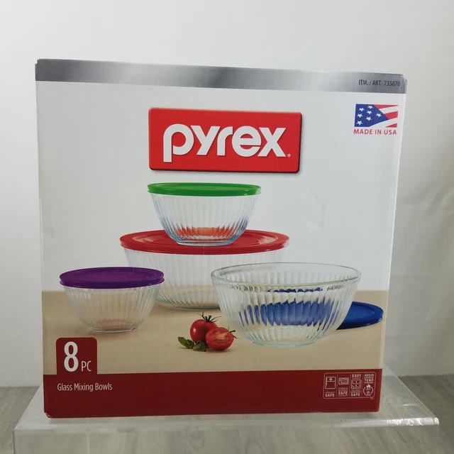 NEW PYREX 8PC Clear SCULPTURED Glass Mixing Bowl Set of 4 5qt.10,6,3 ...