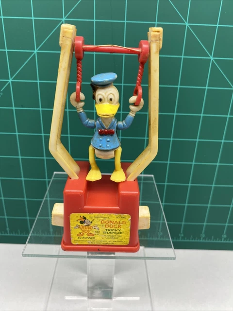 VINTAGE TRICKY TRAPEZE Push Button Donald Duck Toy Kohner Bros. Plastic ...