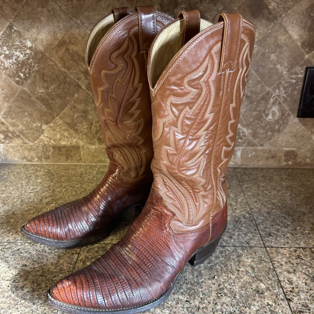 JUSTIN MENS 8301 Brown Lizard Exotic Western Pointed Toe Cowboy Boots ...