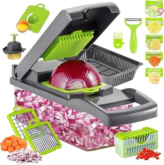 VEGETABLE CHOPPER MANUAL Food Processor Pull Cord Onion Garlic Cutter ...