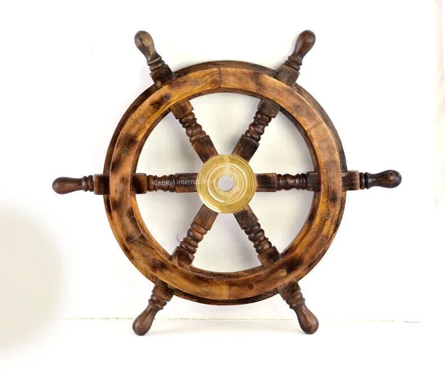 ROUE DE BATEAU nautique en laiton et bois marine de 18 pouces EUR 108,43 - PicClick FR