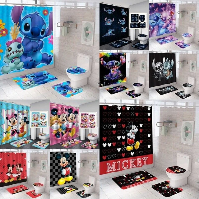 3d Cartoon Lilo And Stitch Shower Curtain Set Waterproof Bath Toilet