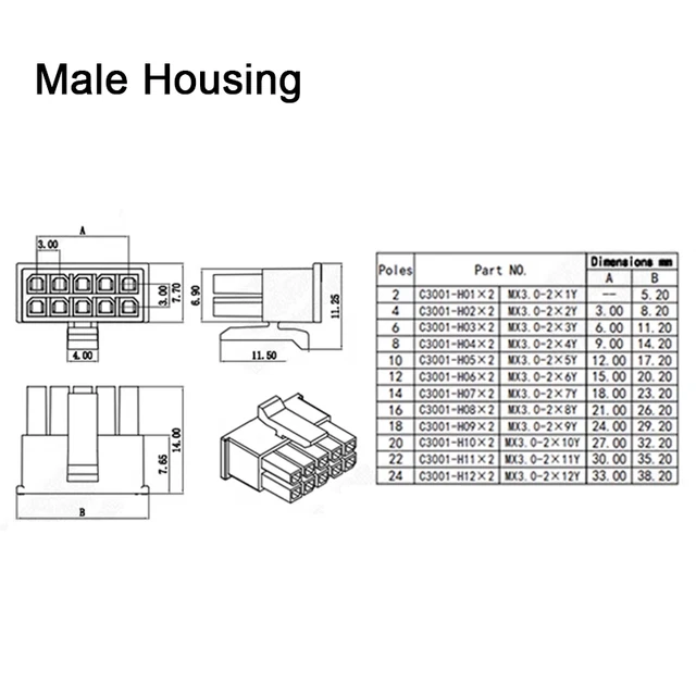 43025 3.0MM PITCH Connector Plug Double Row Male/Female Housing 2P-24P Black EUR 4,21 - PicClick FR