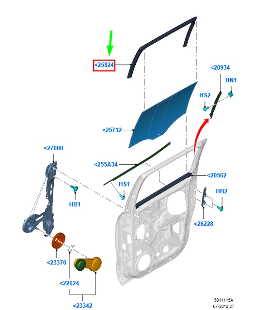FORD RANGER T6 MK1 Rear Right Door Window Glass Weatherstrip 2290078 ...