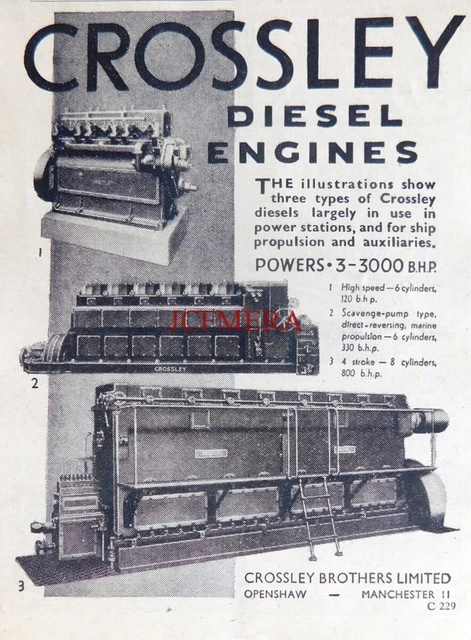 WW2 'CROSSLEY' DIESEL Engines Advert, Small Original 1944 Print : 666/ ...