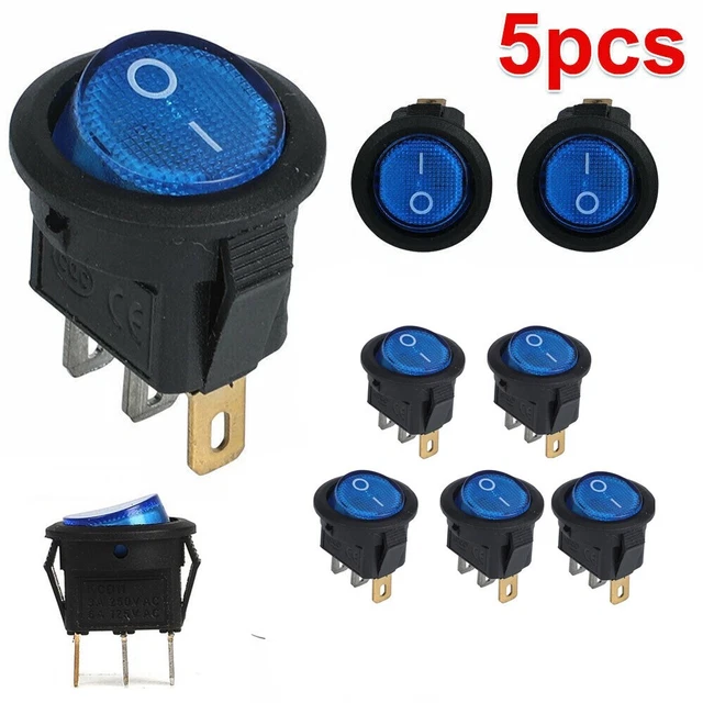 BLUE LED ROUND Switch On/Off Rocker Round Switch Waterproof 12 Volt DC ...