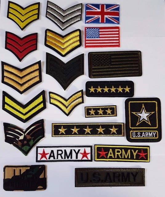 MILITARY RANKS STYLE Embroidered Iron On Sew On Patches Badges ...