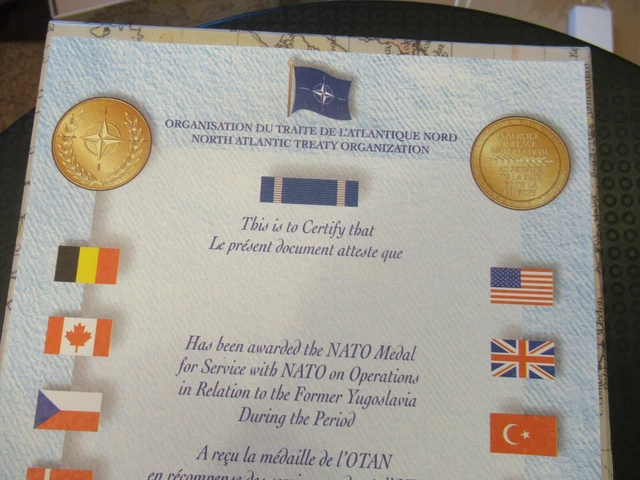 GENUINE NATO MEDAL Certificate - Former Yugoslavia And Ex Yugoslavie ...