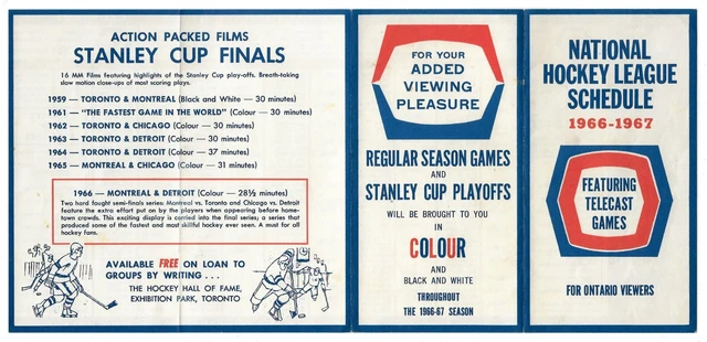 VERY RARE 1966-67 NHL League Hockey Schedule !!! CBC & CTV Networks $26 ...