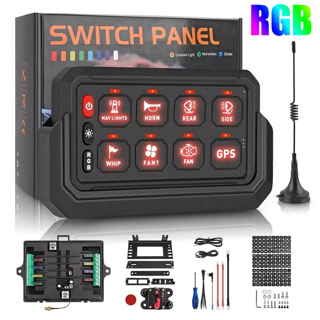 WIRELESS CONTROL RGB 8 Gang Switch Panel LED Light Bar Relay System Car ...
