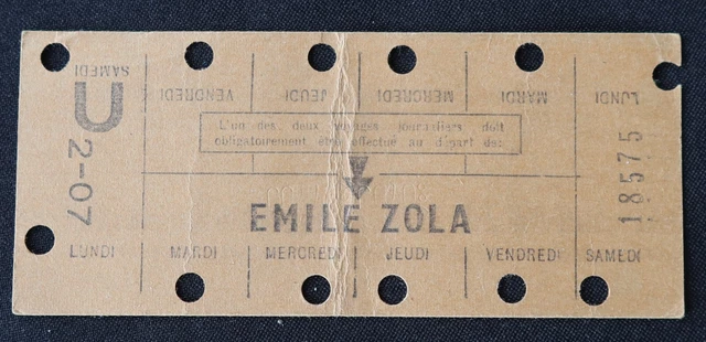 ANCIENNE CARTE HEBDOMADAIRE Métro station EMILE ZOLA 2-07 subway ticket ...