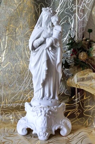 STATUE SAINTE VIERGE MARIE ET ENFANT JESUS EN BISCUIT XIXème SIGNE L&M ...