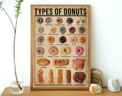 TYPES OF DONUTS Poster, Donut Knowledge Poster, Vintage Wall Decor, No ...