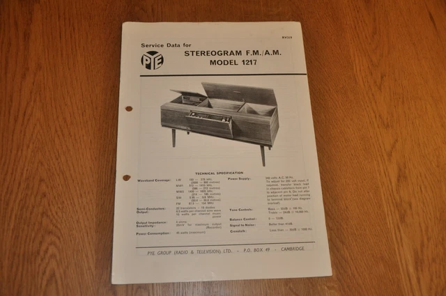 PYE MODEL 1217 F.M. / A.M. Stereogram Radiogram Workshop Service Manual ...
