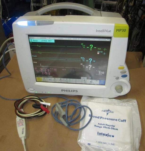 PHILIPS INTELLIVUE MP30 patient monitor w printer AND M3001A NIBP SPO2 ...