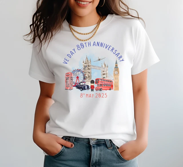 VE DAY 80TH Anniversary 8th May 2025 T Shirt Adult Unisex White £14.99 ...